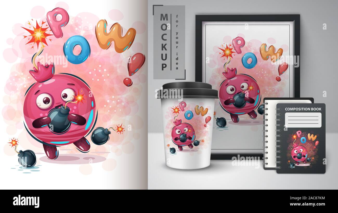 Pomegranate with bomb poster and merchandising Stock Vector Image & Art ...