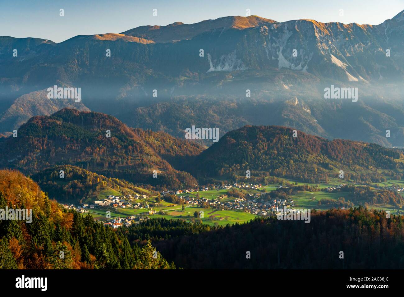 General landscape view of a village around Bled Lake area, Slovenia ...