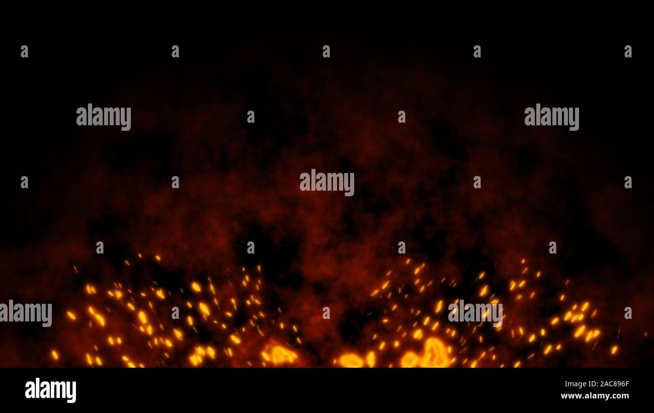 Burning red hot flying sparks fire in the night sky. Beautiful abstract ...