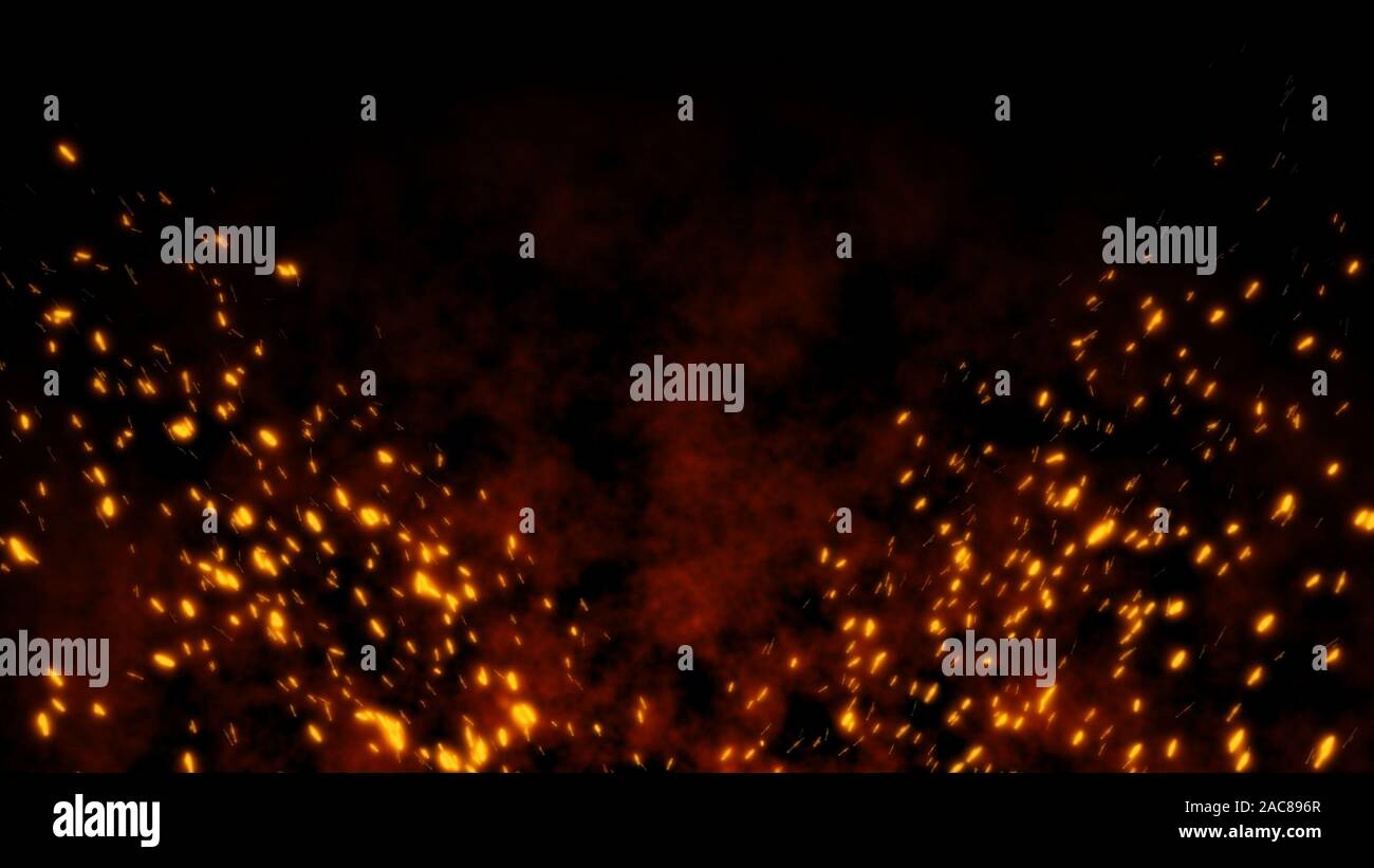 Burning red hot flying sparks fire in the night sky. Beautiful abstract ...