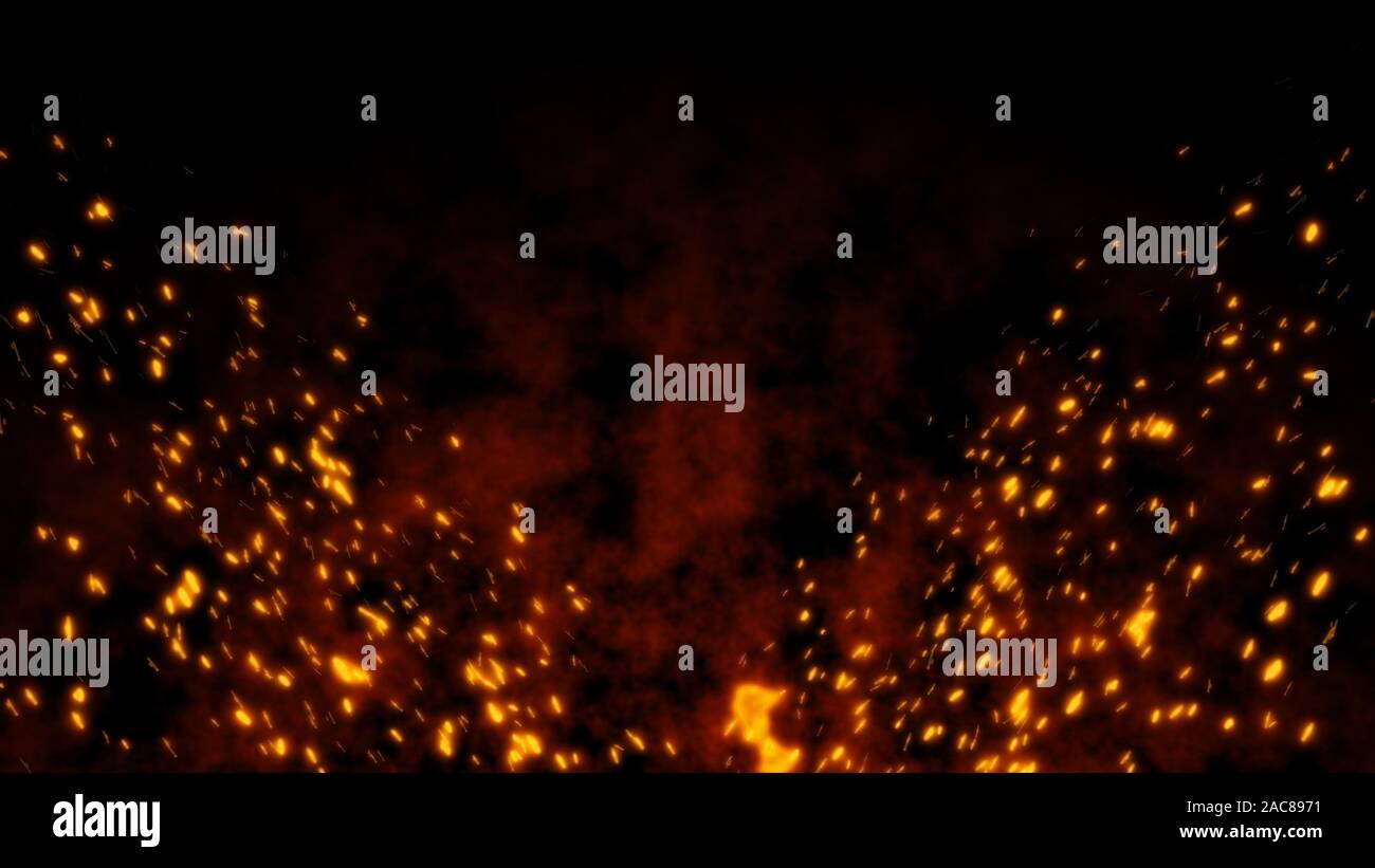 Burning red hot flying sparks fire in the night sky. Beautiful abstract ...