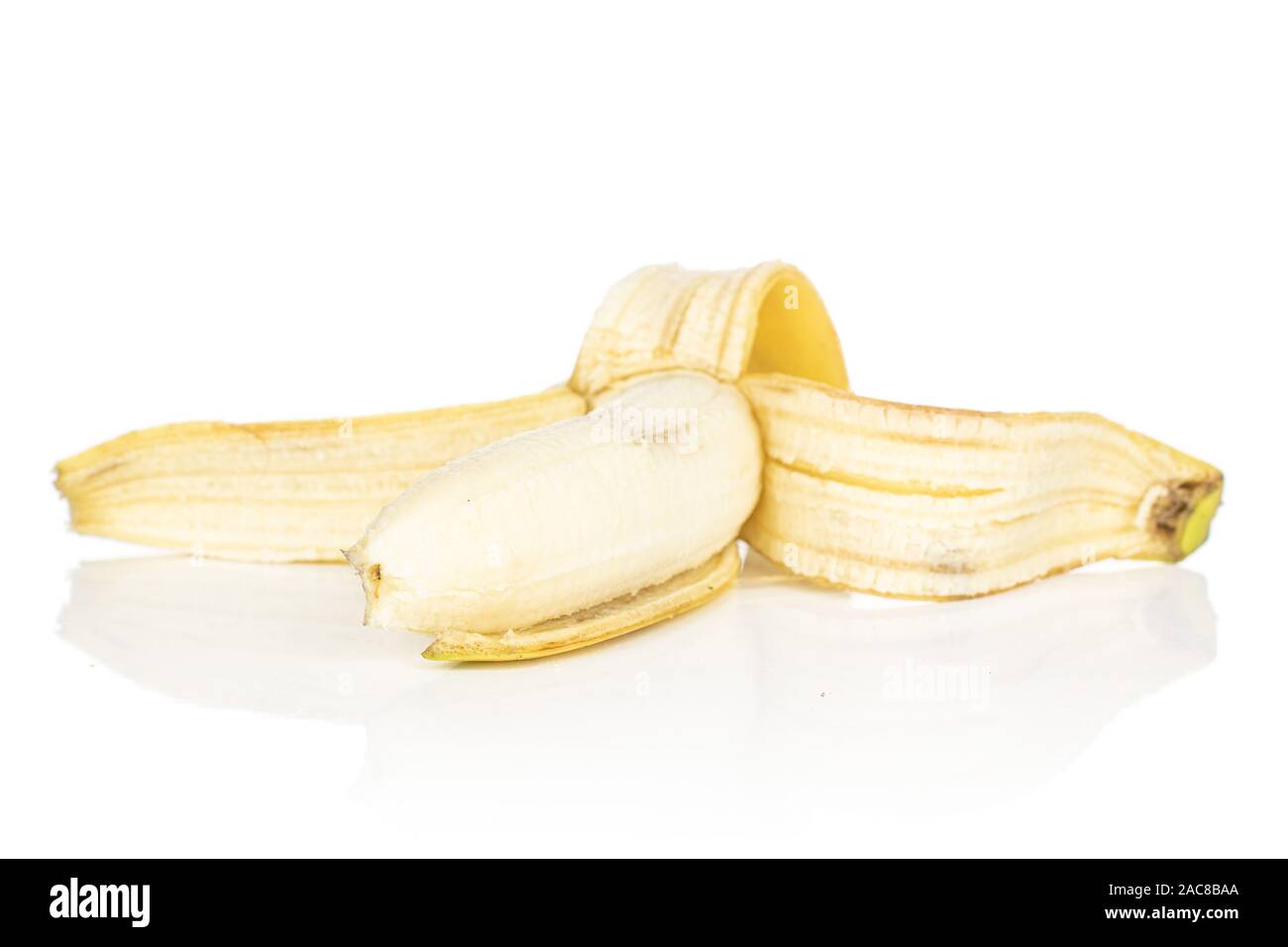 One whole open sweet yellow banana isolated on white background Stock ...