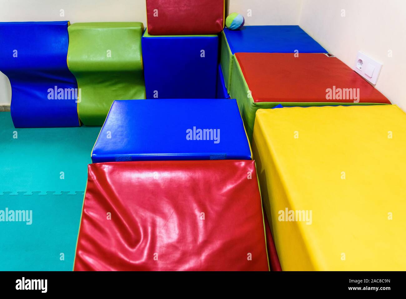 Exercise room for children with disabilities, soft colored blocks Stock ...