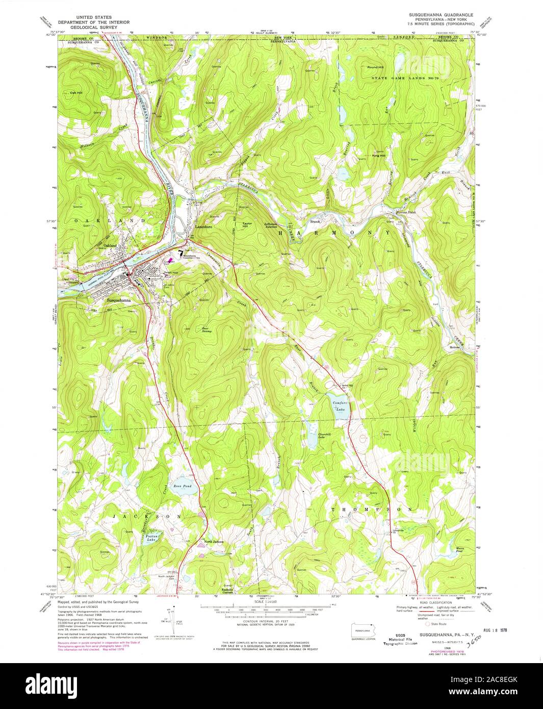USGS TOPO Map Pennsylvania PA Susquehanna 222087 1968 24000 Restoration ...