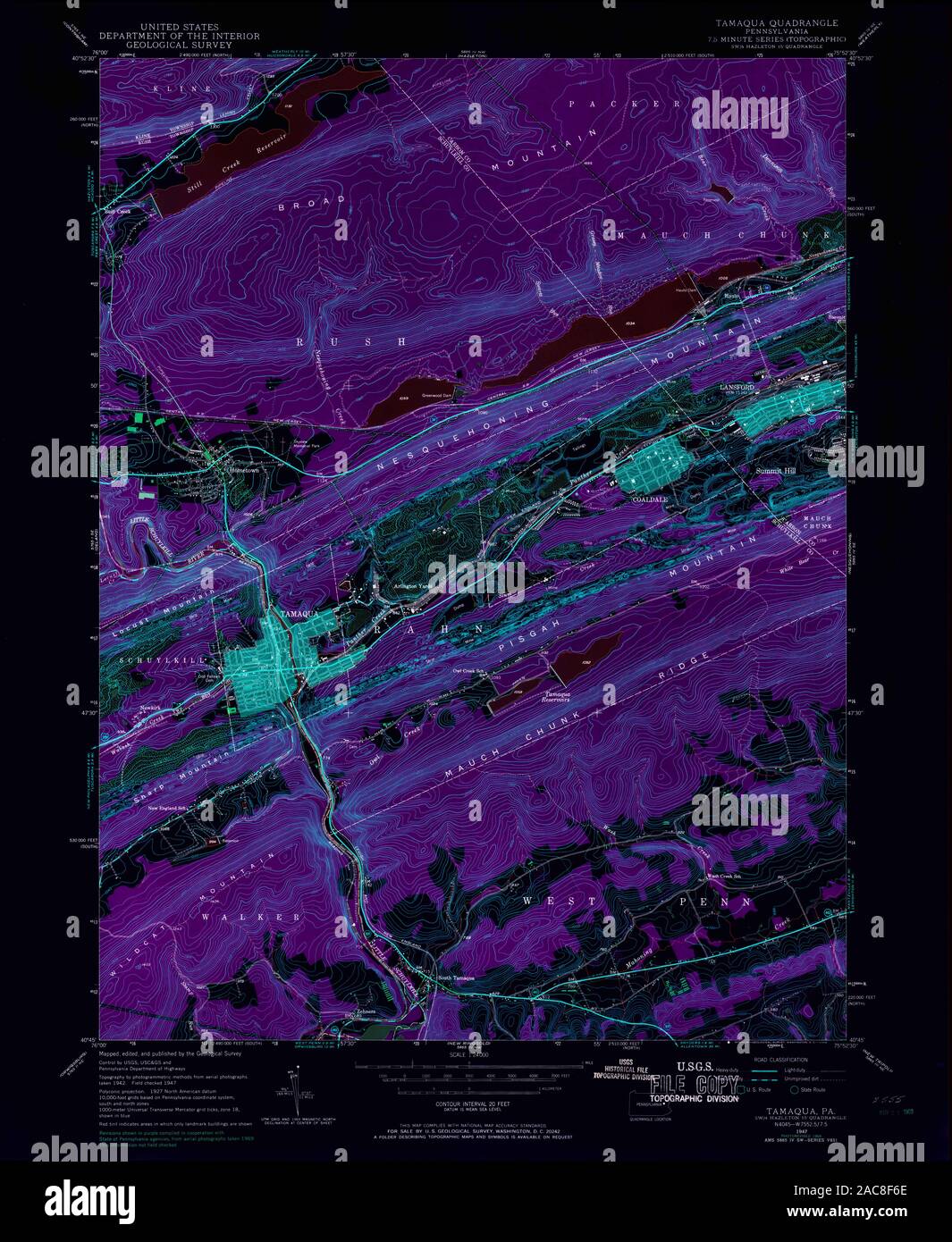 USGS TOPO Map Pennsylvania PA Tamaqua 222114 1947 24000 Inverted ...
