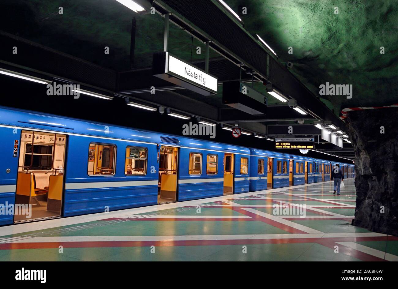 Stockholm, Sweden. Train waiting at Kungstradgarden subway station ...