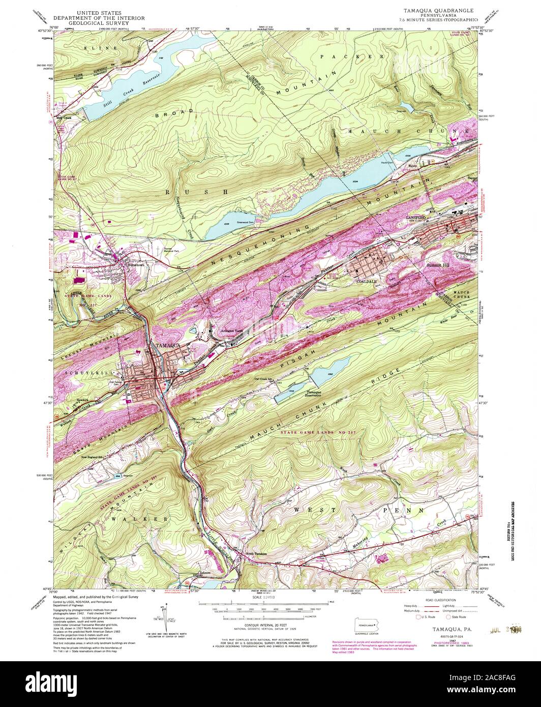 USGS TOPO Map Pennsylvania PA Tamaqua 222117 1947 24000 Restoration ...