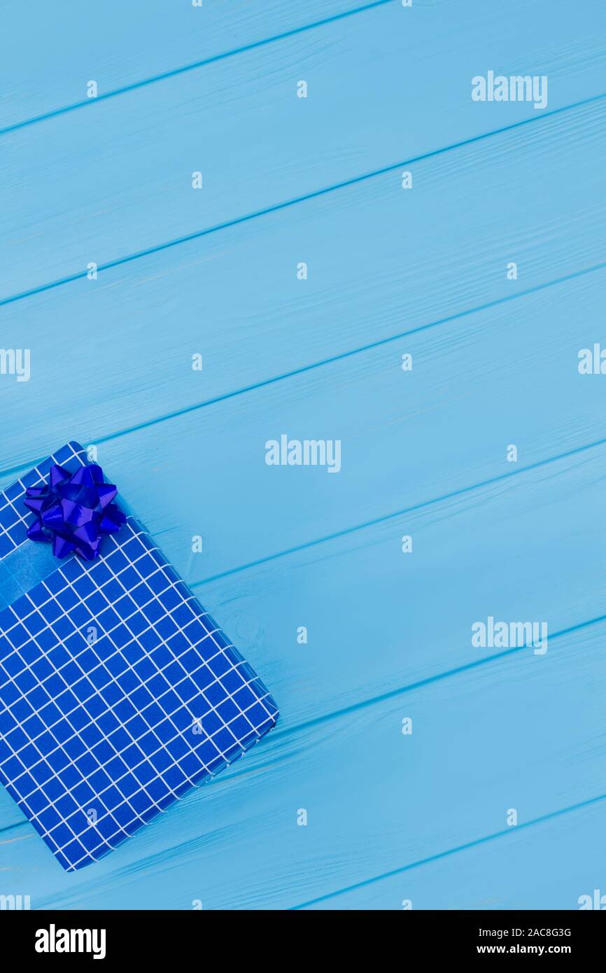 Blue checkered gift box Stock Photo - Alamy