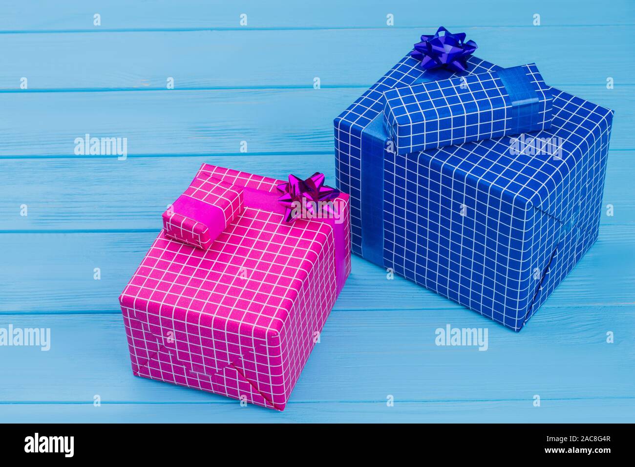 Two checkered gift boxes Stock Photo - Alamy