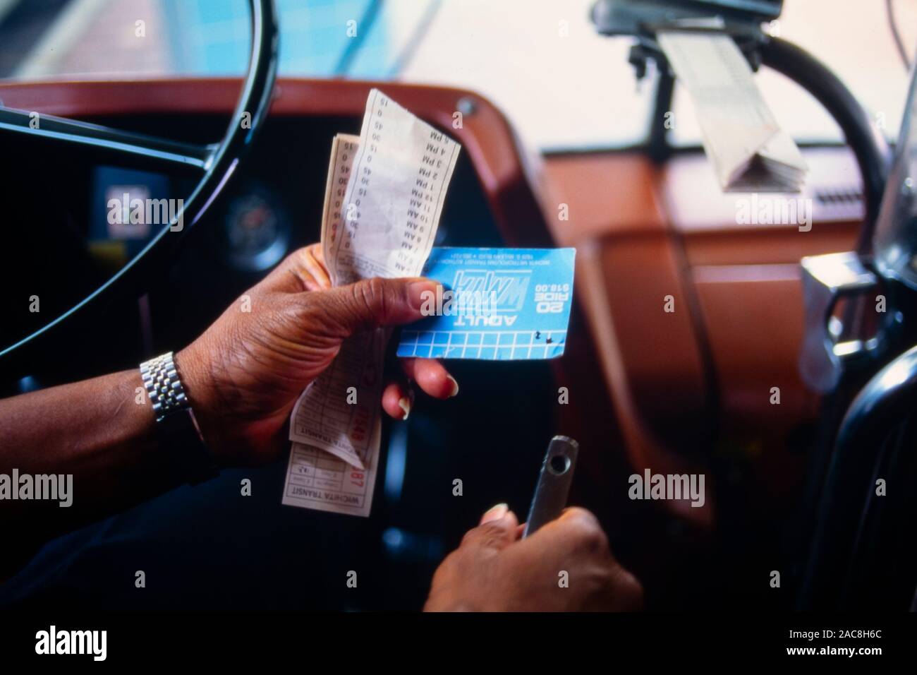 Wichita, Kansas public transit driver and his riders on the East Harry ...
