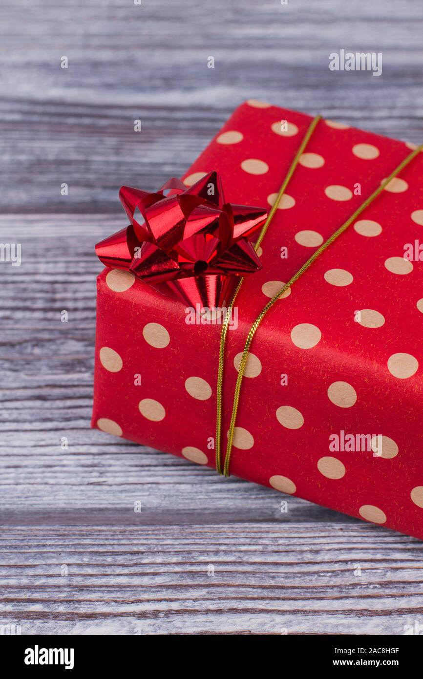 Red gift box with polka dot Stock Photo - Alamy