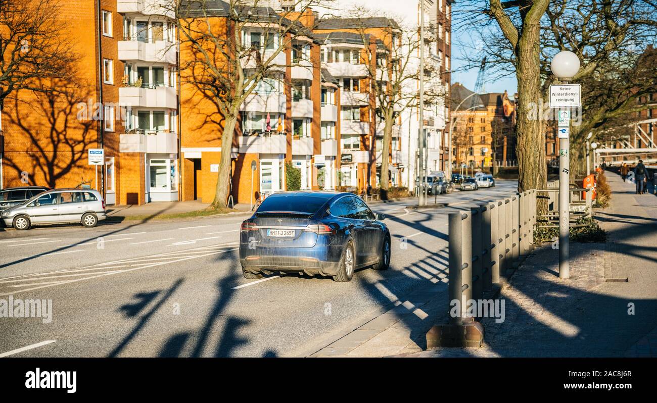 Hamburg, Germany - Mar 2018: Rear view of black Tesla Model X electric ...