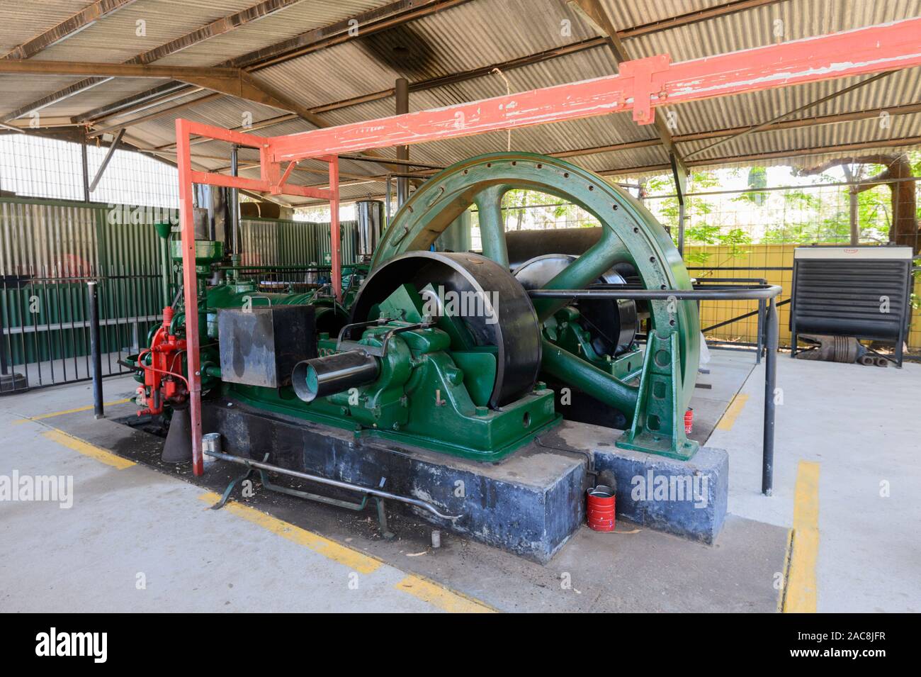 Old twin cylinder oil fuelled stationary engine built in 1923 by ...