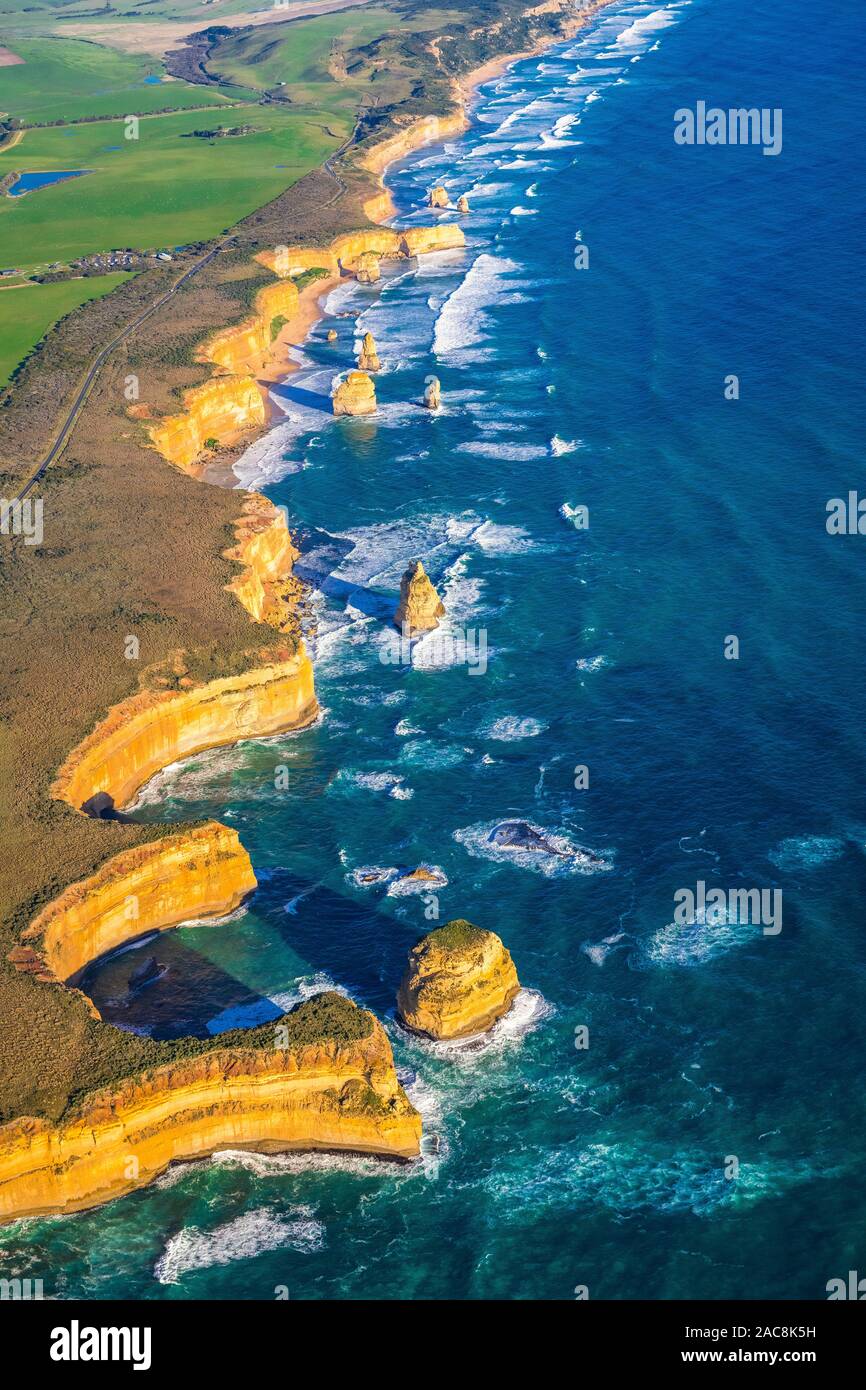 Panoramic aerial view of twelve apostles coastline at Port Campbell ...