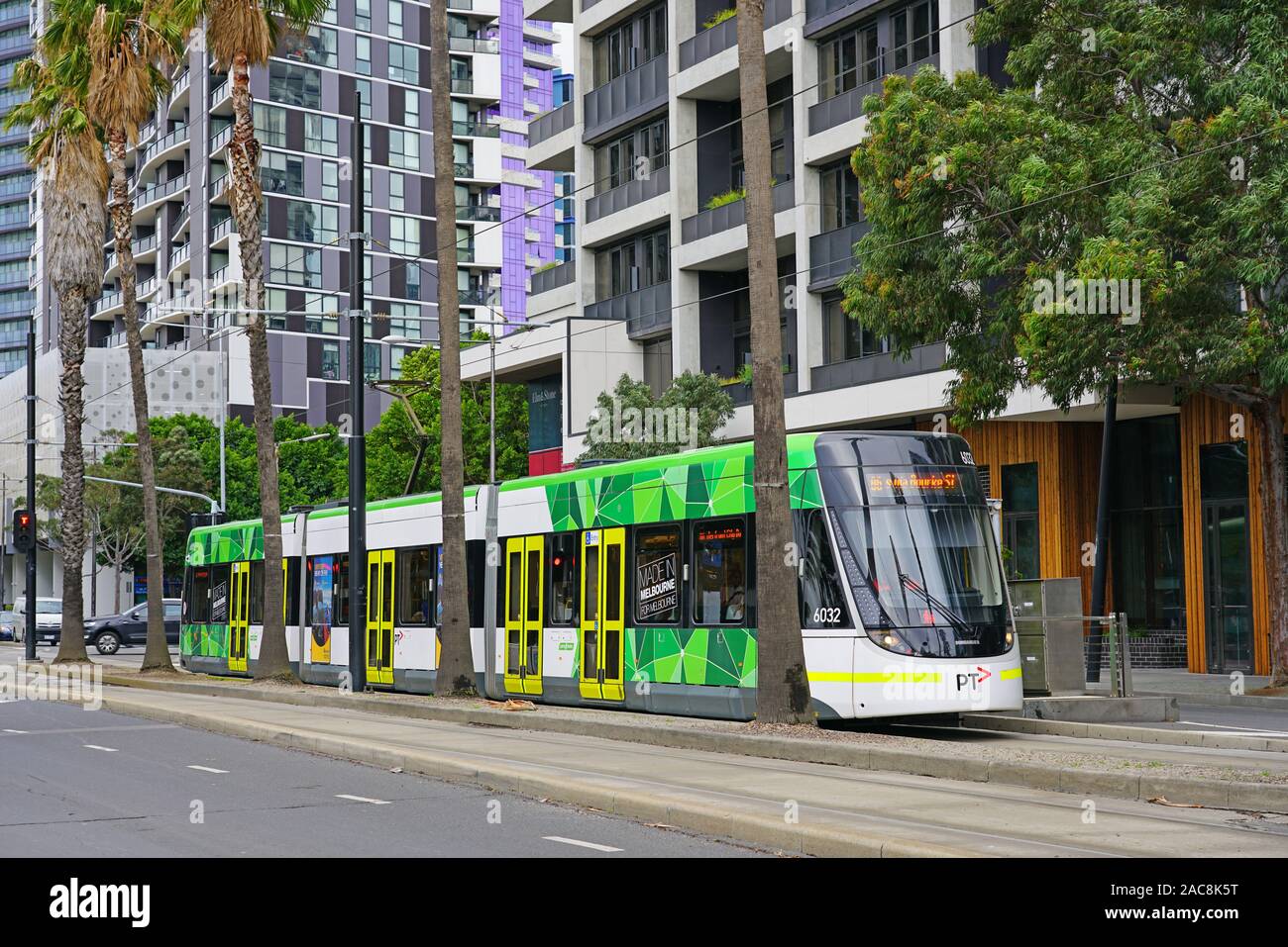 MELBOURNE, AUSTRALIA -15 JUL 2019- View of a tram in Melbourne, the ...