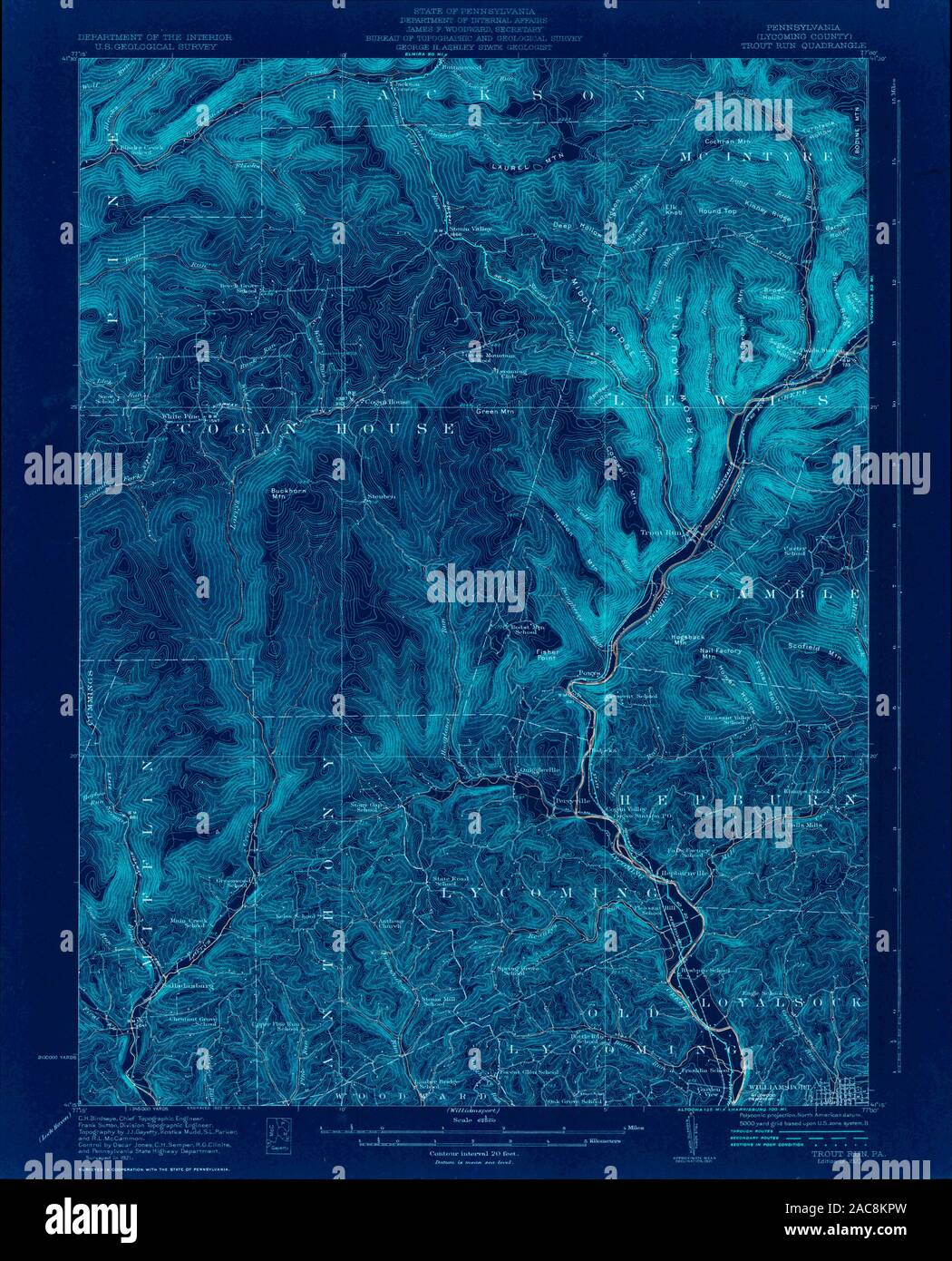 USGS TOPO Map Pennsylvania PA Trout Run 461940 1923 62500 Inverted ...