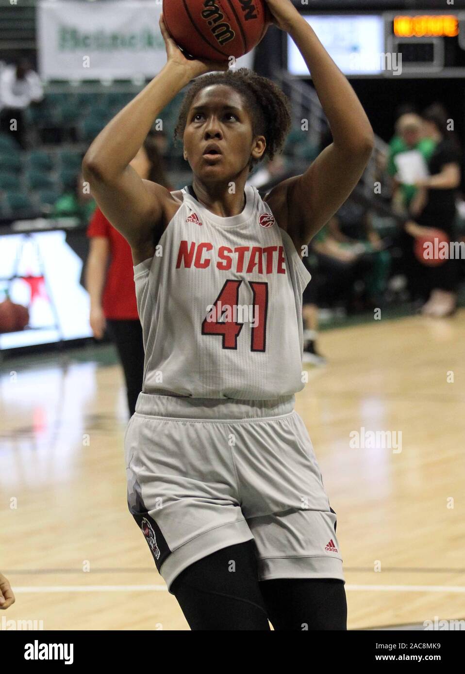 December 1, 2019 - NC State Wolfpack center Camille Hobby #41 warms up ...