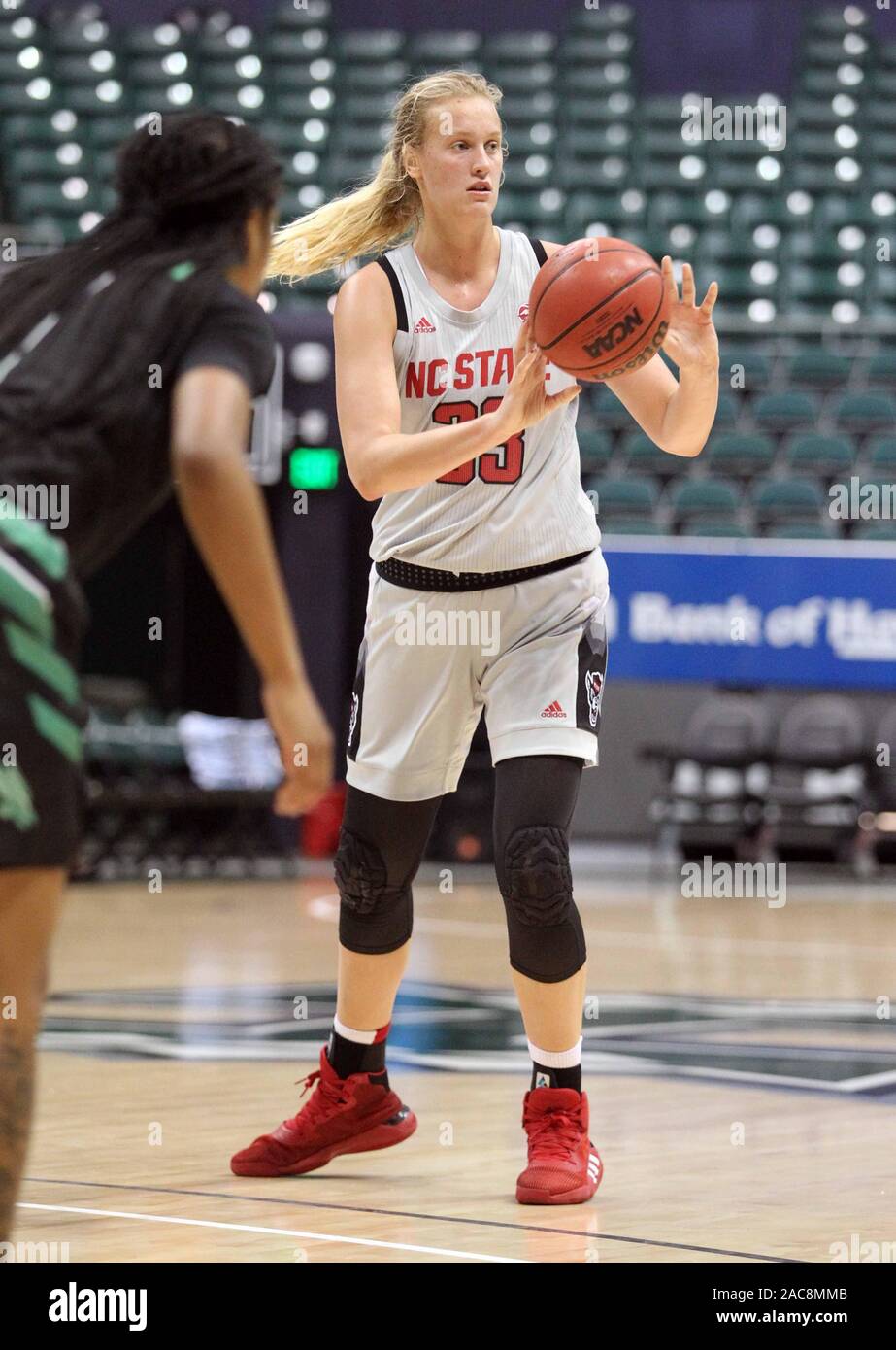December 1, 2019 -NC State Wolfpack center Elissa Cunane #33 passes ...