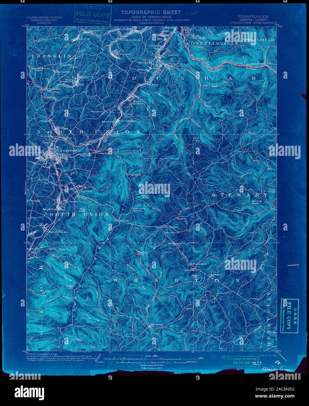 USGS TOPO Map Pennsylvania PA Uniontown 170064 1900 62500 Inverted ...
