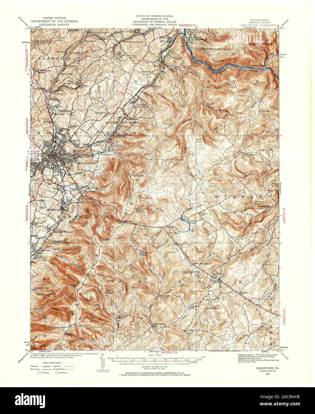 Map of uniontown pennsylvania hi-res stock photography and images - Alamy