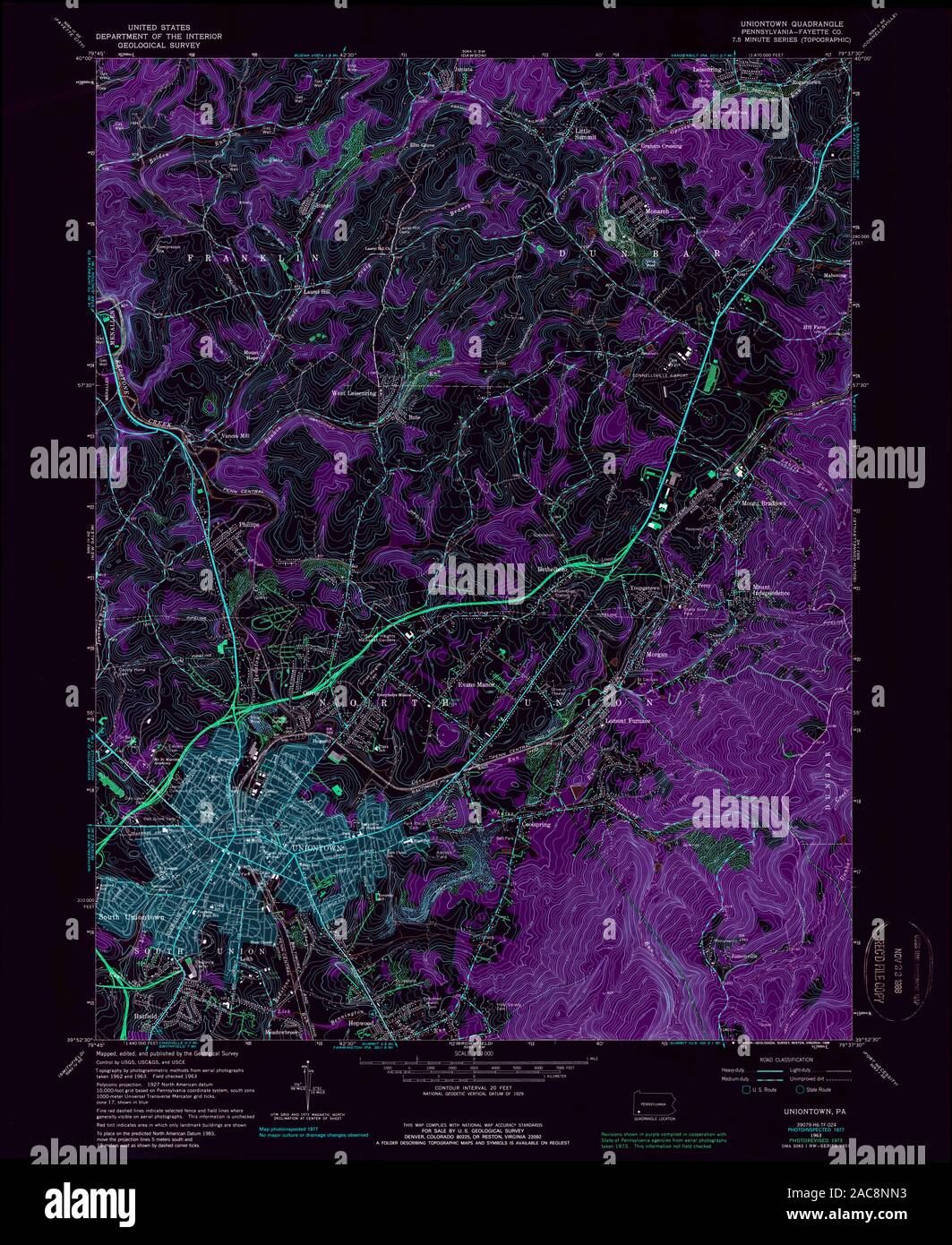 USGS TOPO Map Pennsylvania PA Uniontown 223582 1963 24000 Inverted ...