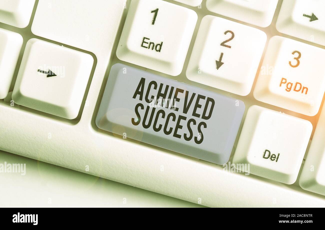 Writing note showing Achieved Success. Business concept for the ...