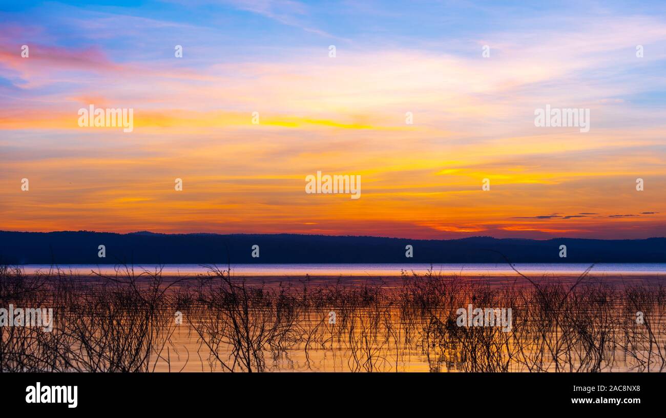 beautiful sunset at Mun river, Lum Chae dam, Khonburi, Nakhon ...