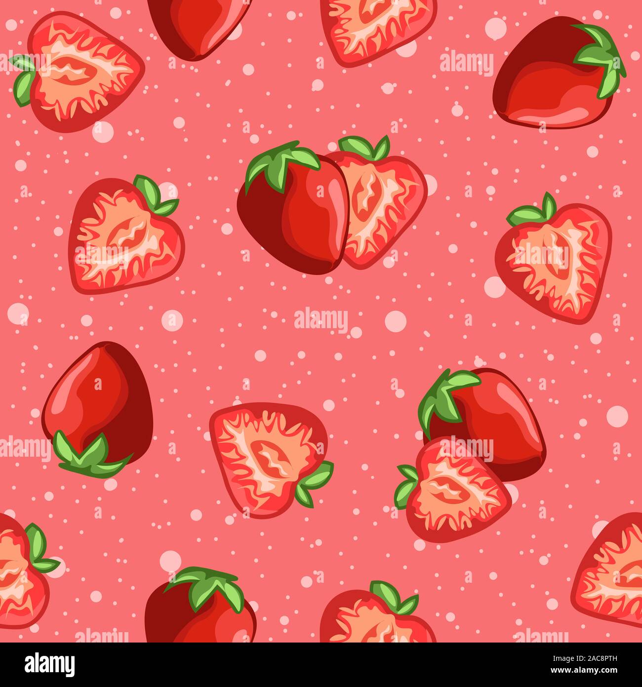 Pink red seamless pattern of strawberries and fruit slices. Tropical ...