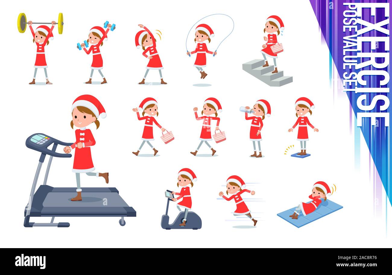 set of Santa Claus costume girl on exercise and sports.There are ...
