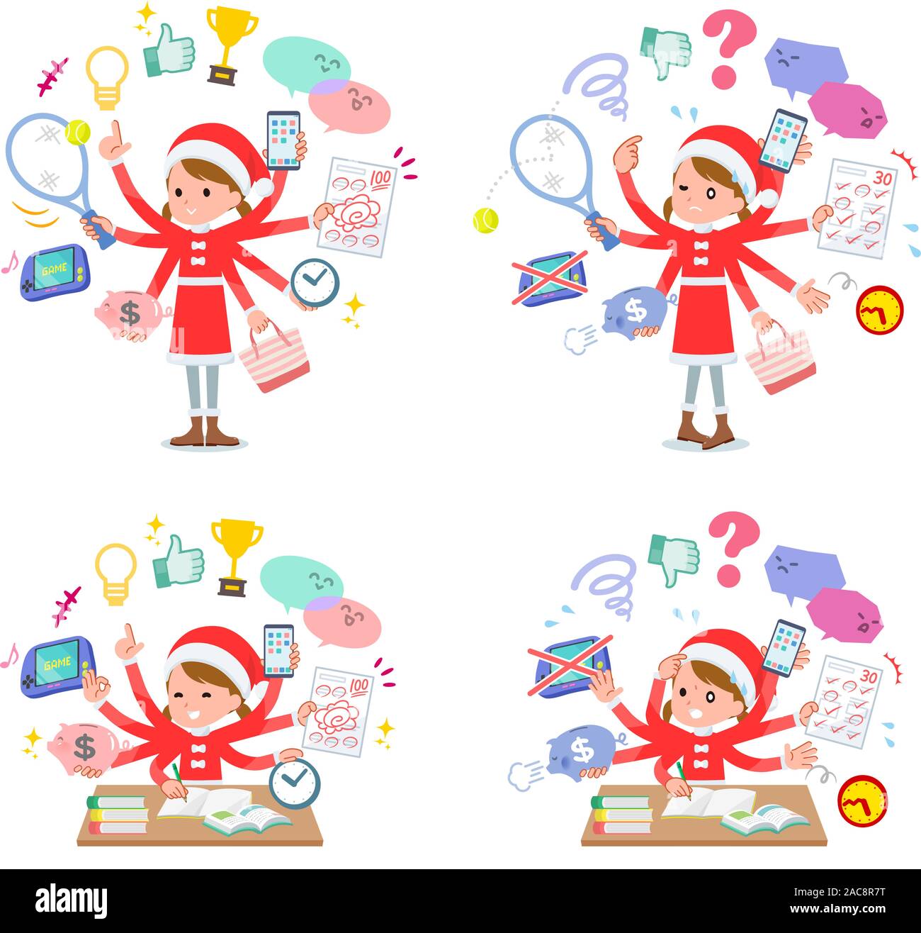 set of Santa Claus costume girl who perform multitasking in the school ...