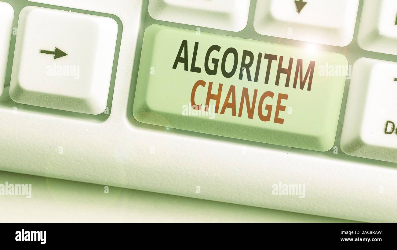 Writing note showing Algorithm Change. Business concept for change in procedure designed to ...