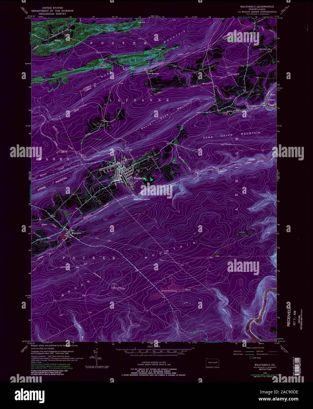 USGS TOPO Map Pennsylvania PA Weatherly 223619 1948 24000 Inverted ...
