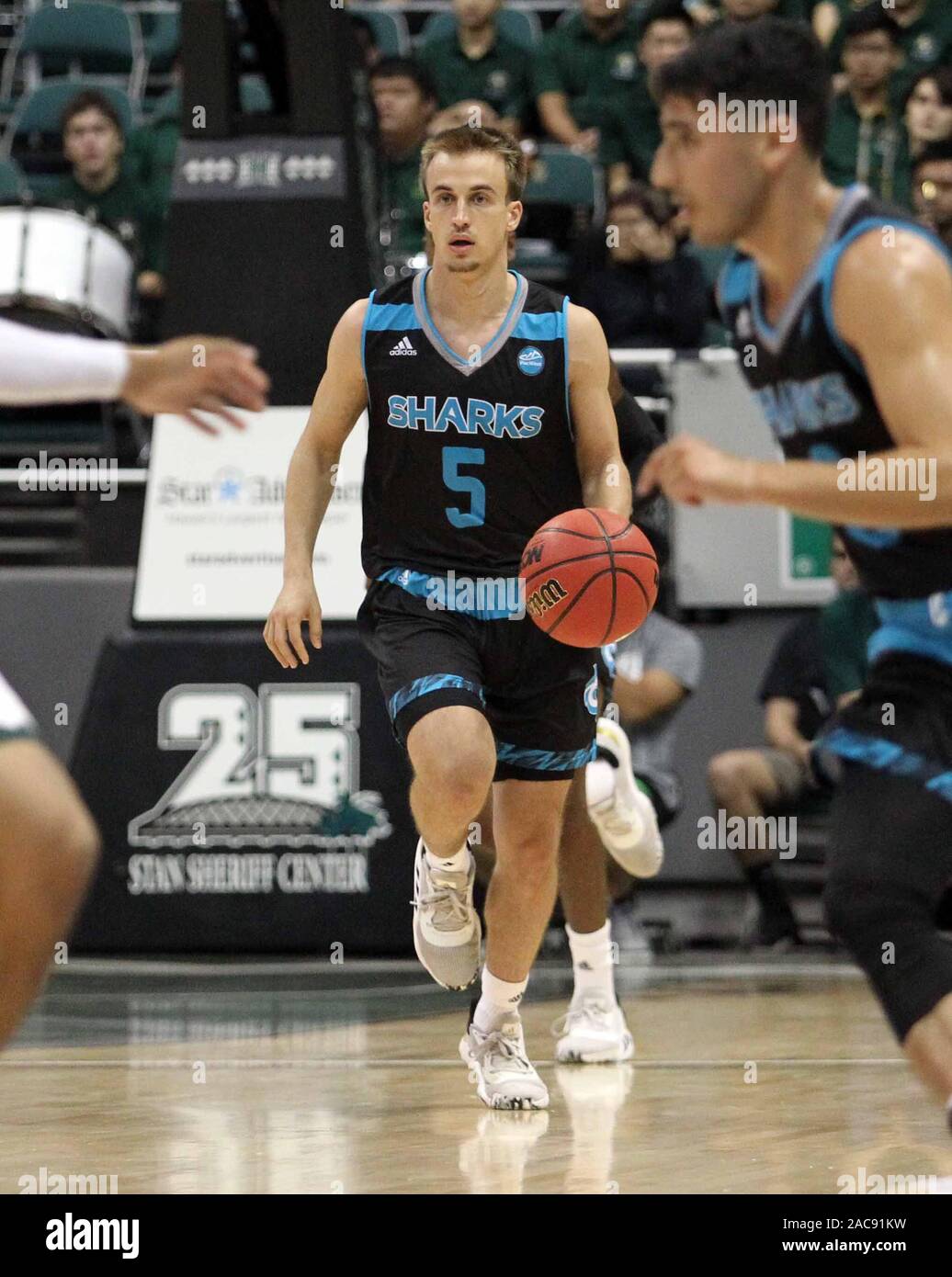 December 1, 2019 - Hawaii Pacific Sharks guard John Ketchel #5 brings ...