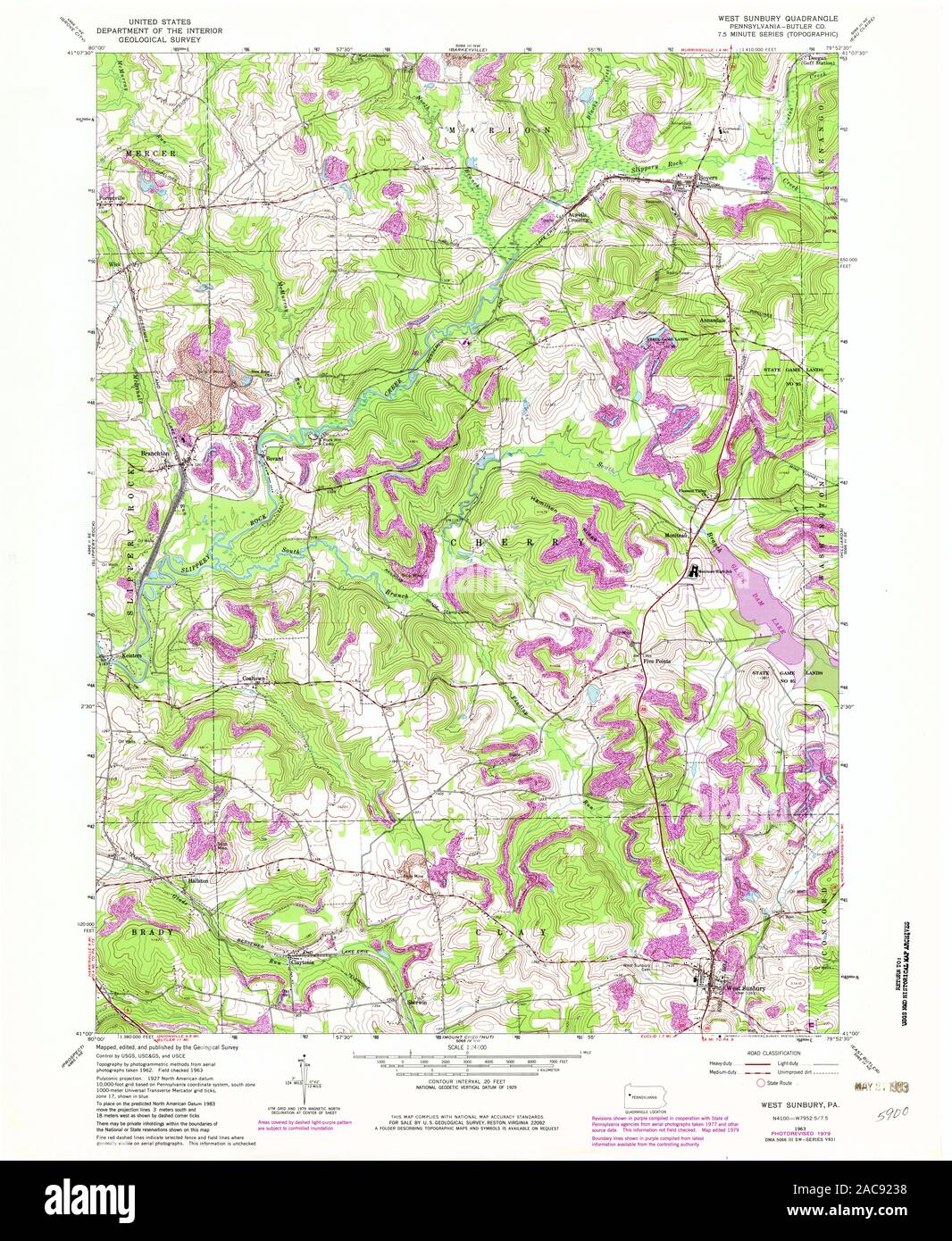 USGS TOPO Map Pennsylvania PA West Sunbury 222500 1963 24000 ...