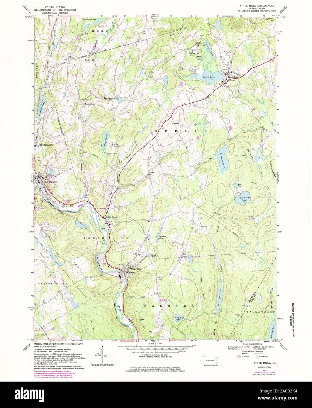 USGS TOPO Map Pennsylvania PA White Mills 222523 1967 24000 Restoration ...