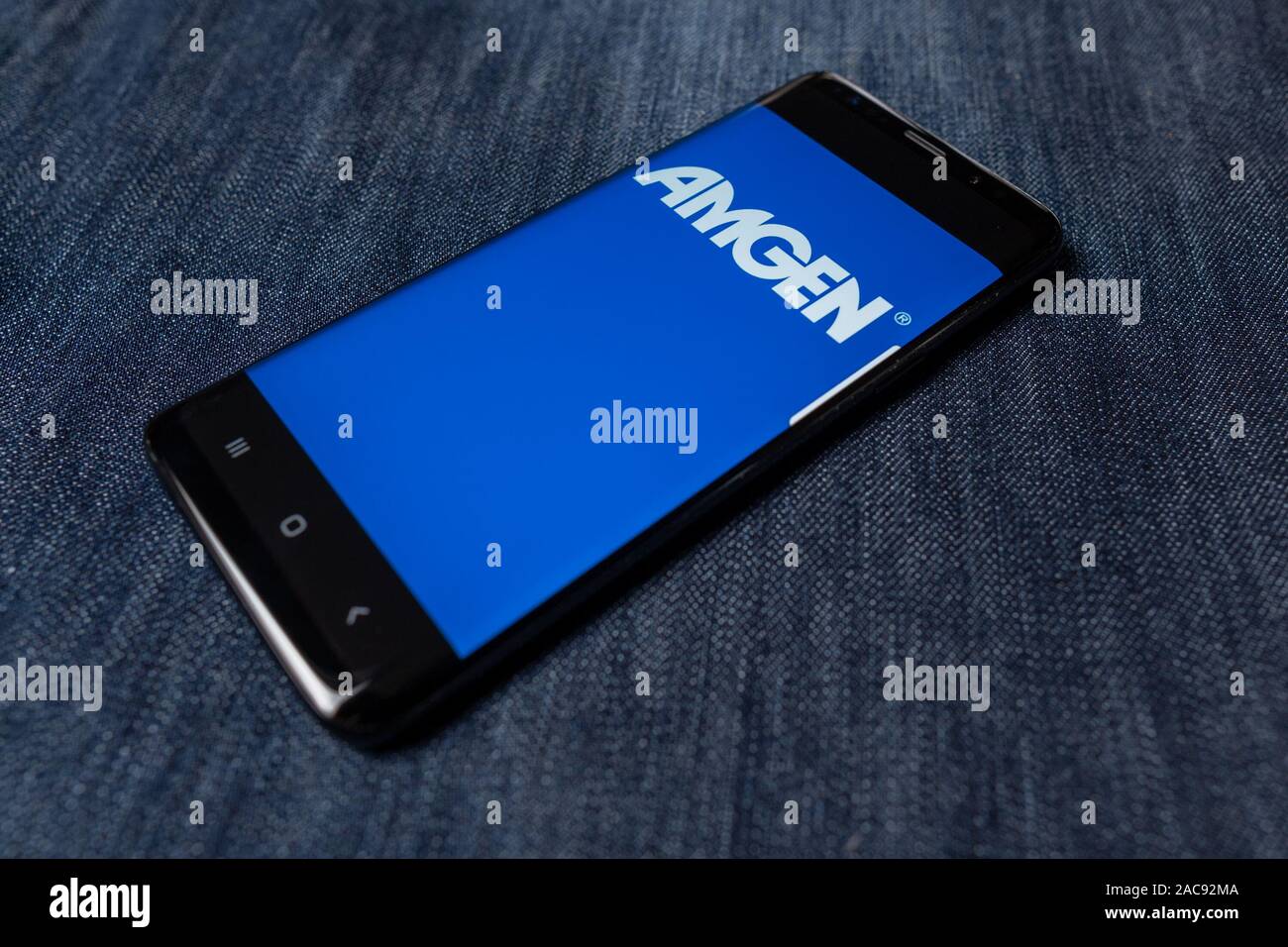 Odessa, Ukraine - October 26, 2019: Amgen Inc app. Amgen Inc logo ...