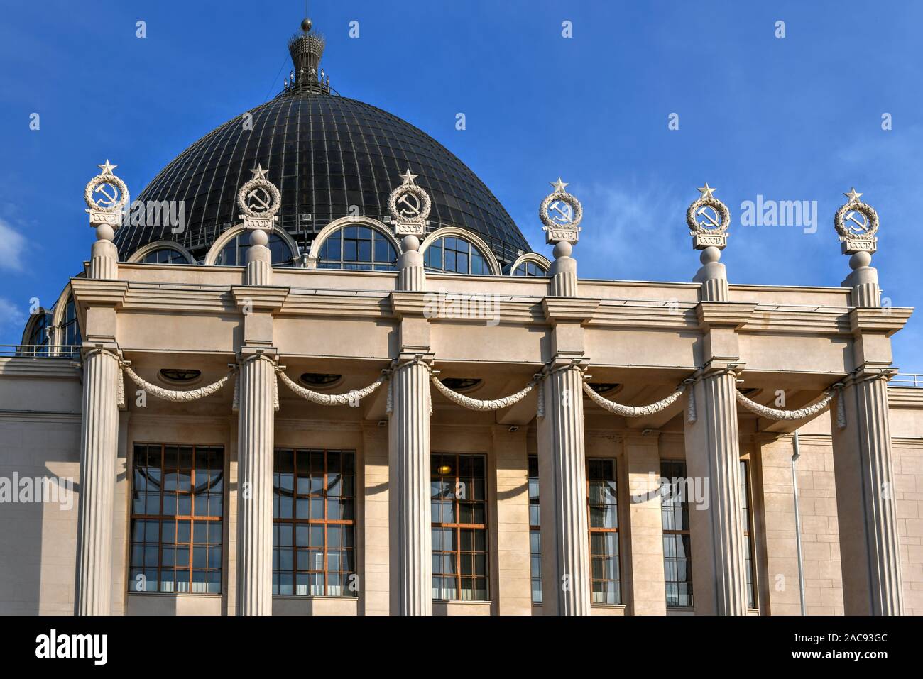 Moscow, Russia - July 26, 2019: Space pavilion (Cosmos) at VDNH. Modern ...