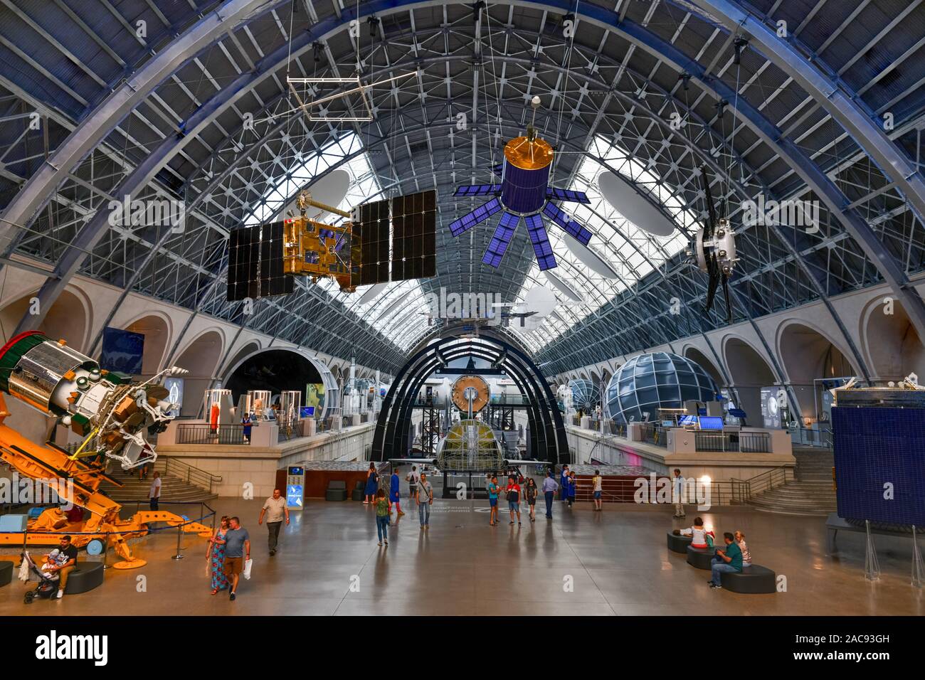Moscow, Russia - July 26, 2019: Space pavilion (Cosmos) at VDNH. Modern ...