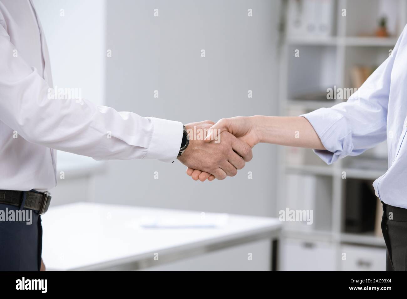 Successful business partners welcoming each other by handshake after ...