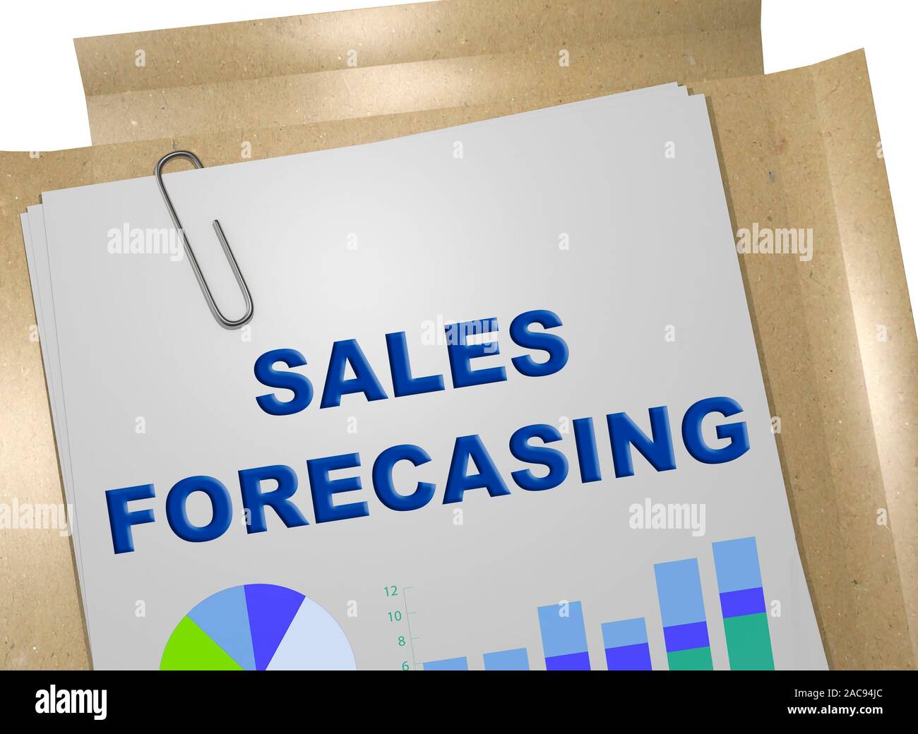 3D illustration of SALES FORECASTING title on business document Stock ...