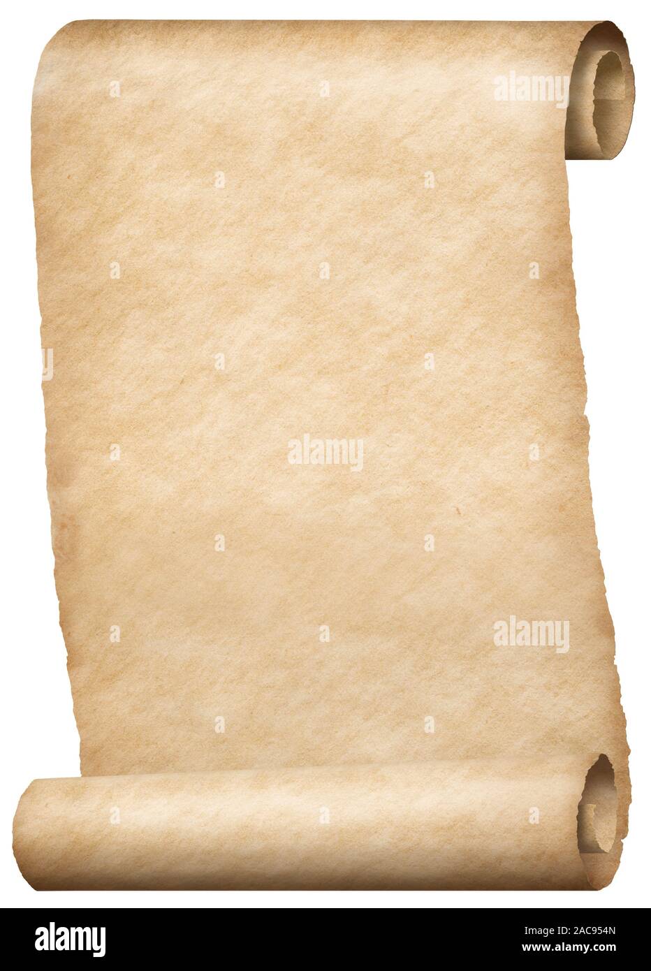 Worn parchment scroll isolated on white background Stock Photo - Alamy