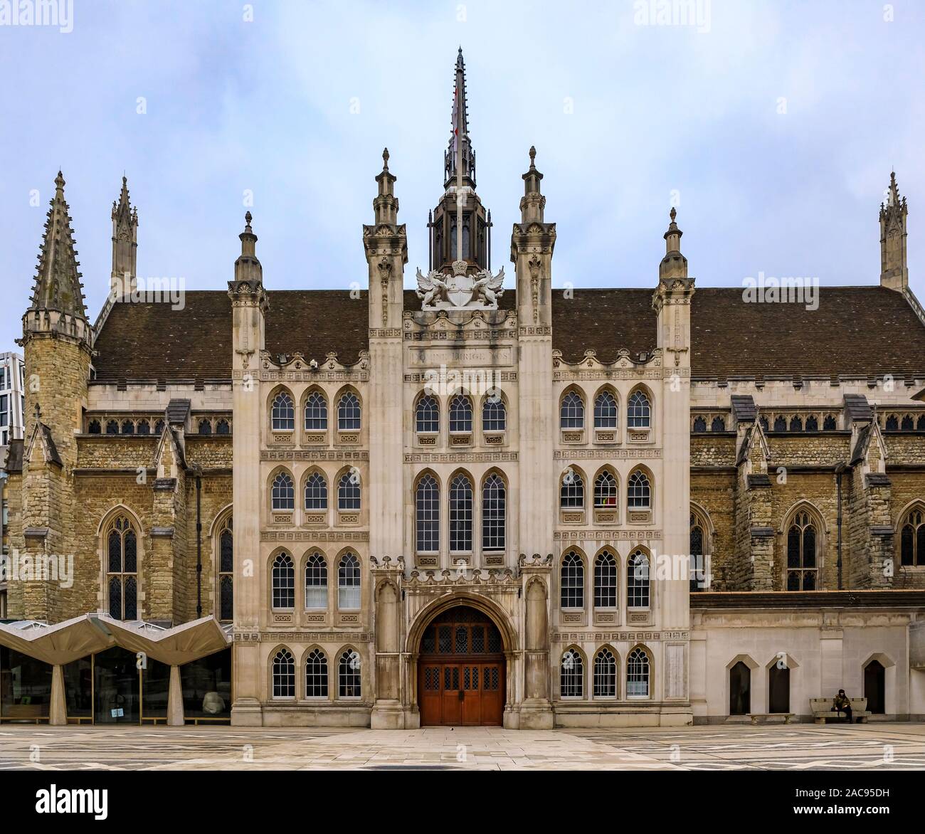 Gothic facade of Guildhall municipal building completed in 1440 with ...