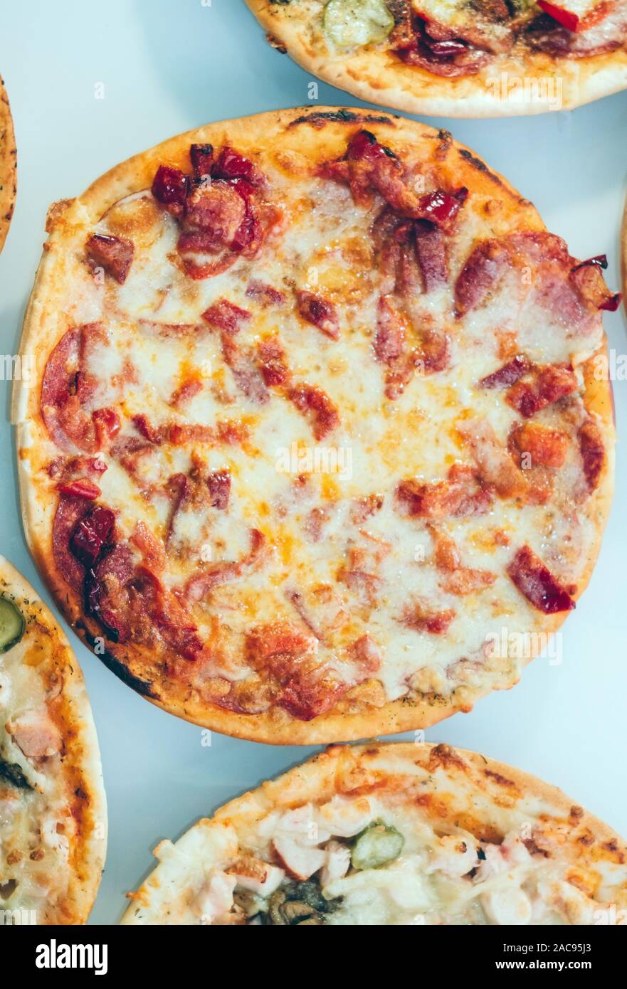 Italian pizza with ingredients sausage, cheese. Vertical photo Stock ...