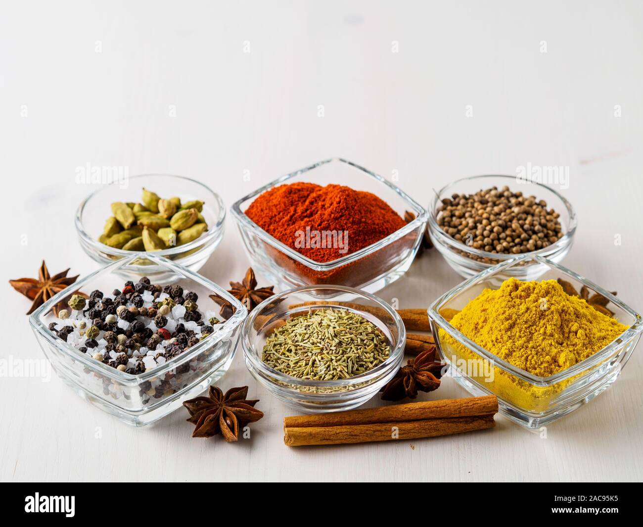 spice set-coriander, red pepper, turmeric, cinnamon, star anise ...
