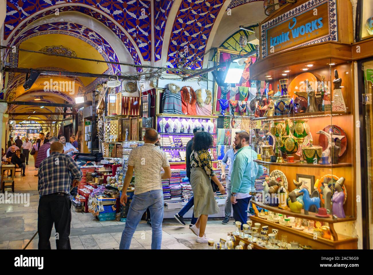 Shops inside Grand Bazaar in Istanbul, Turkey, one of the largest and ...