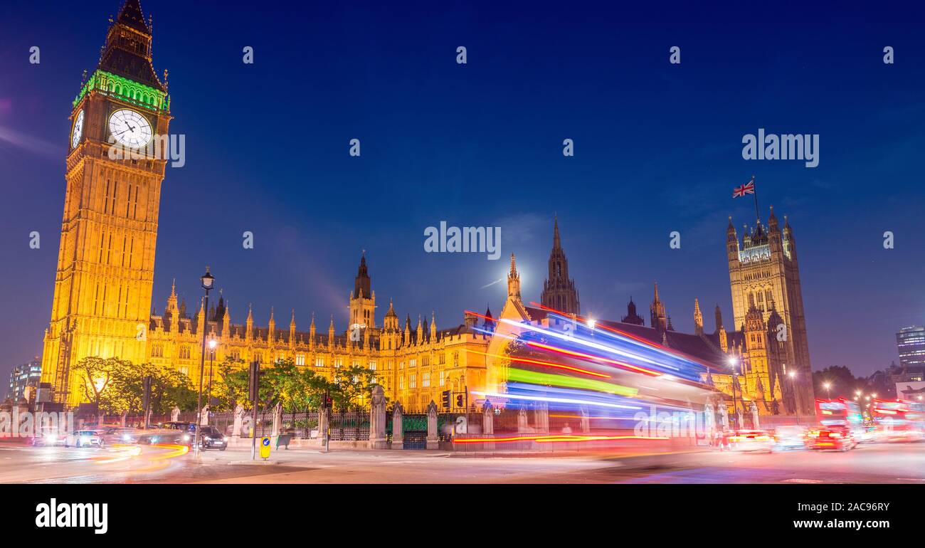 Light trails over Westminster, London Stock Photo - Alamy