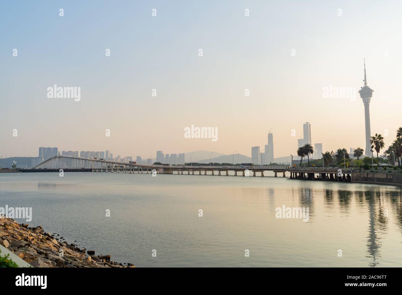 Afternoon view of the famous old Macau Taipa Bridge at China Stock ...