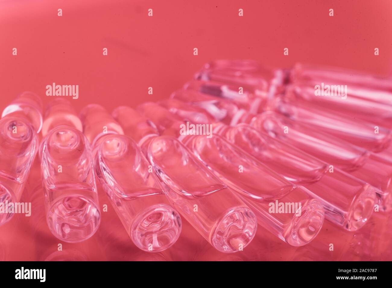 Glass medical ampoule vial for injection. Medicine is liquid sodium ...