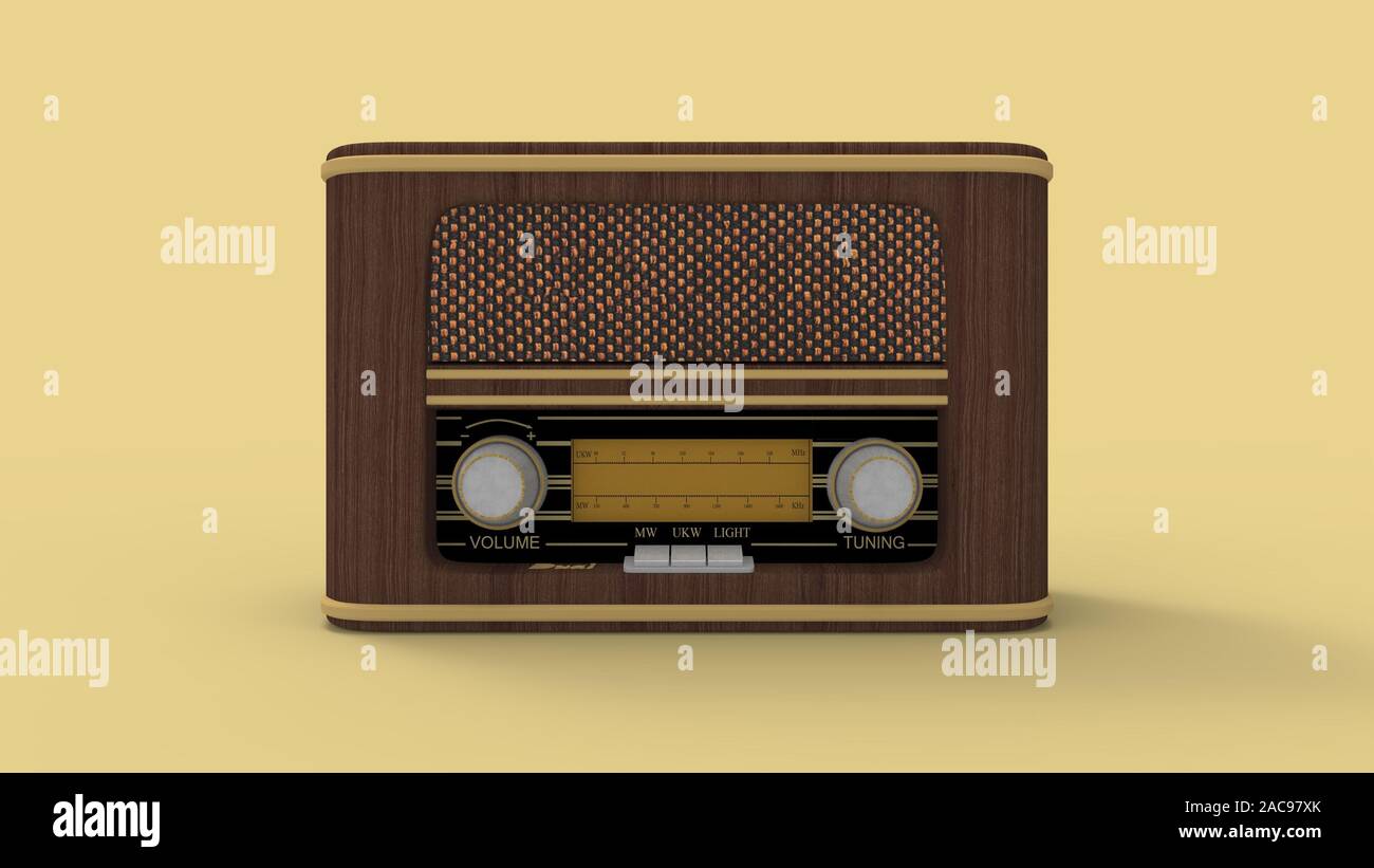 3d rendering of a brown vintage radio tuner isolated in studio ...