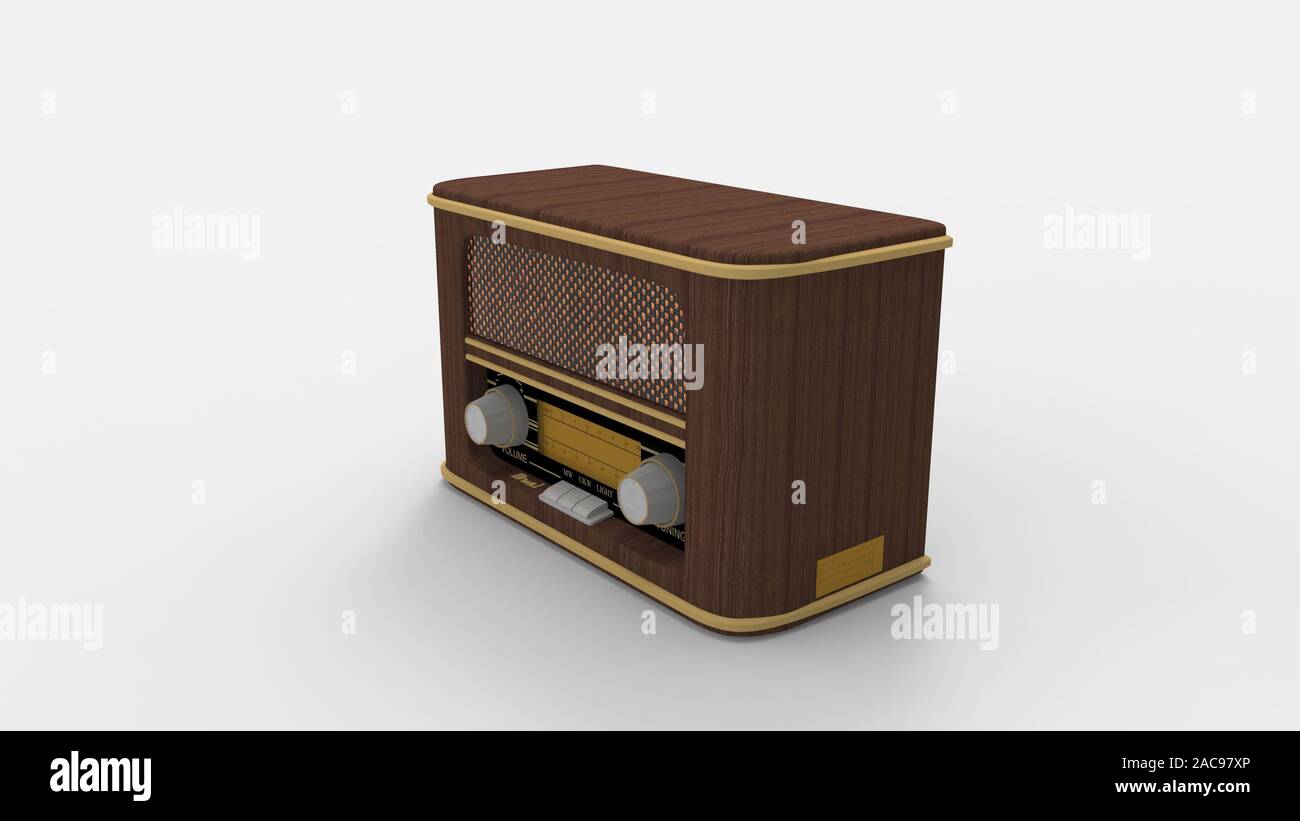 3d rendering of a brown vintage radio tuner isolated in studio ...